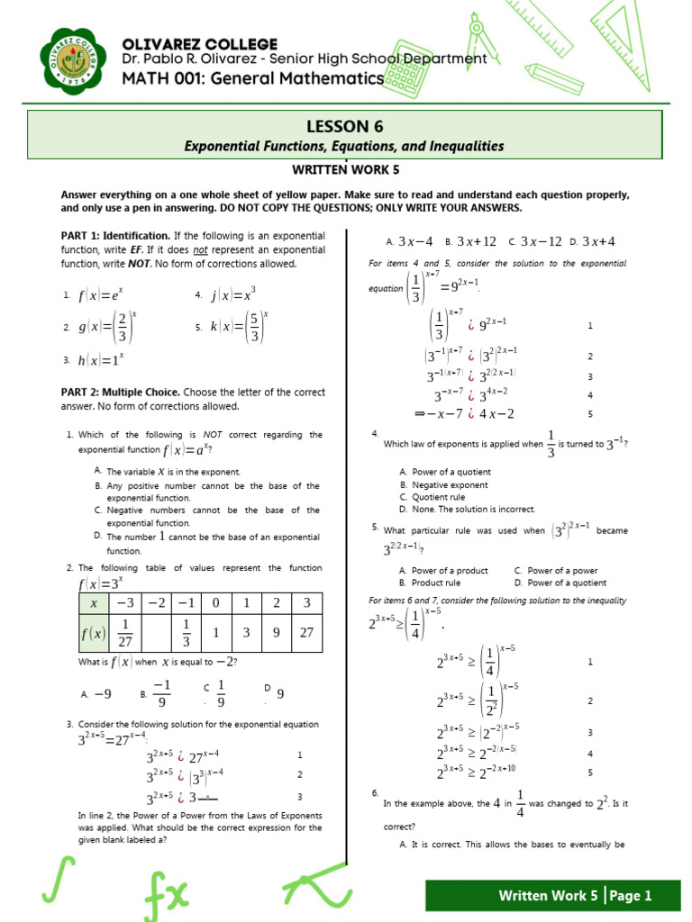2324 MATH 001 Written Work 5 A | PDF | Inequality (Mathematics) | Equations