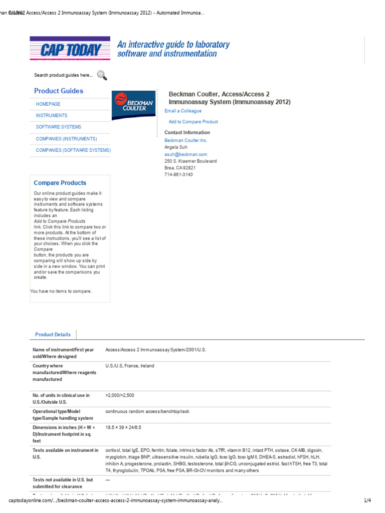 Beckman Coulter Access 2 System Overview | PDF
