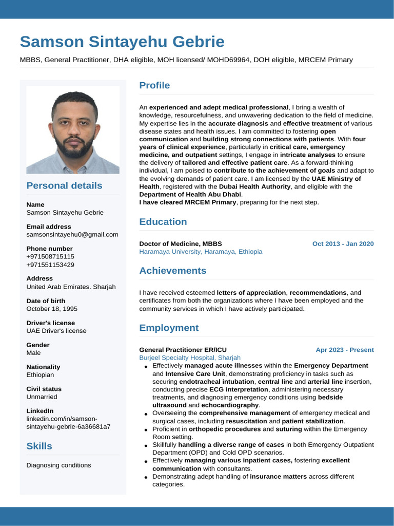 Resume Samson Sintayehu Gebrie | PDF | Emergency Department | General Practitioner