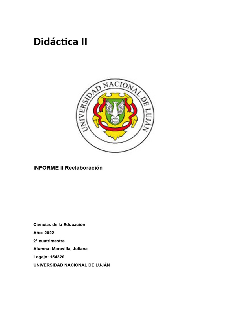 Informe II - Maravilla - Reelaboración | PDF | Enseñando | Plan de estudios