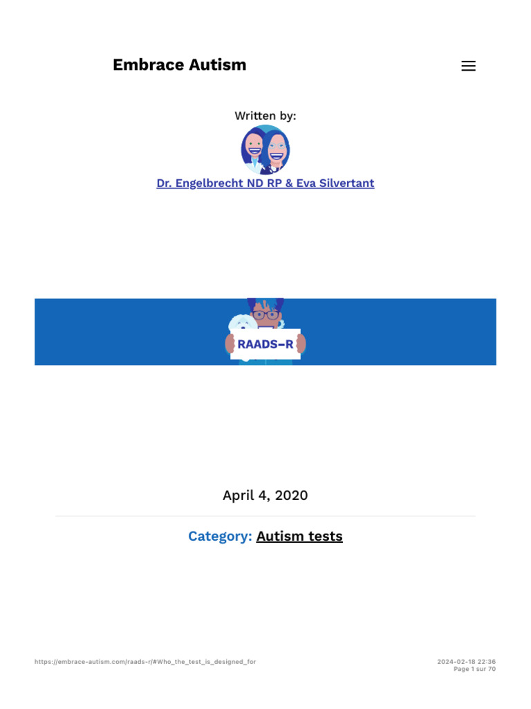 RAADS–R | Embrace Autism | PDF | Psychology | Autism
