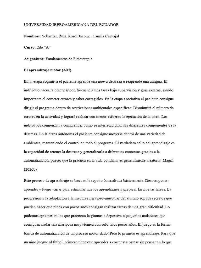 El aprendizaje motor | PDF | Aprendizaje | Flexibilidad (anatomía) El aprendizaje motor | PDF | Aprendizaje | Flexibilidad (anatomía)