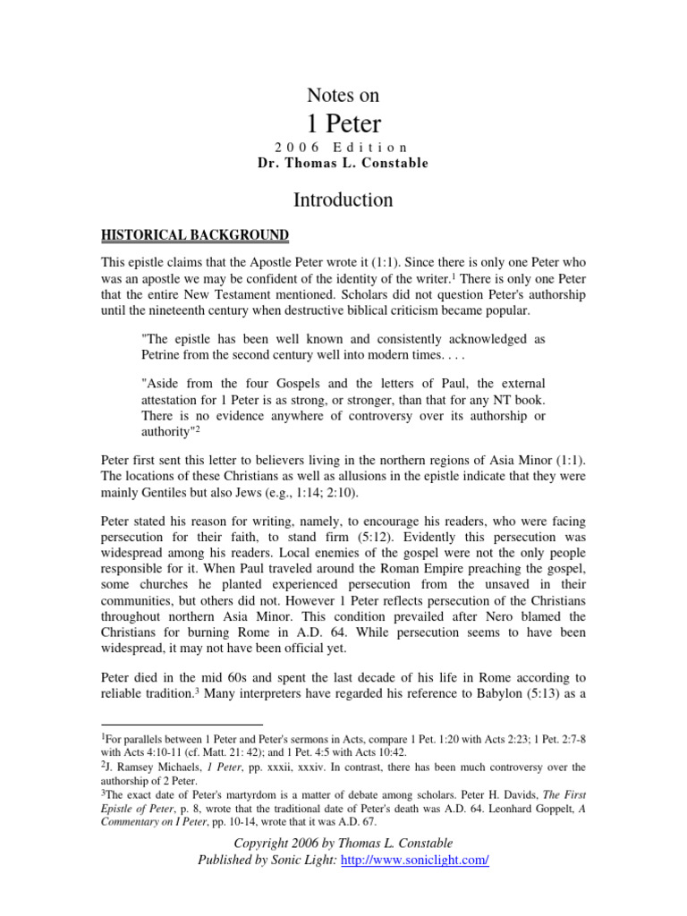 Dr Thomas L Constable 1 Peter Pdf Saint Peter Perseverance Of