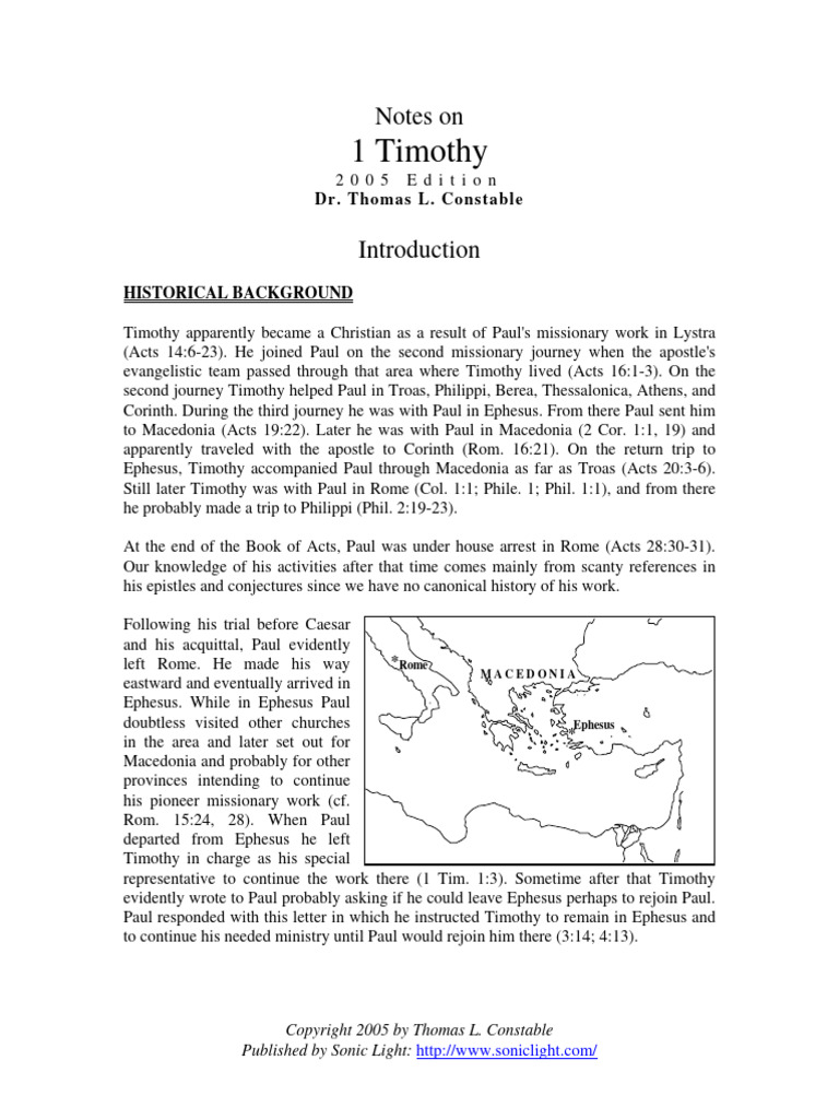 Dr. Thomas L. Constable - 1 Timothy | PDF | Saint Timothy | Paul The ...
