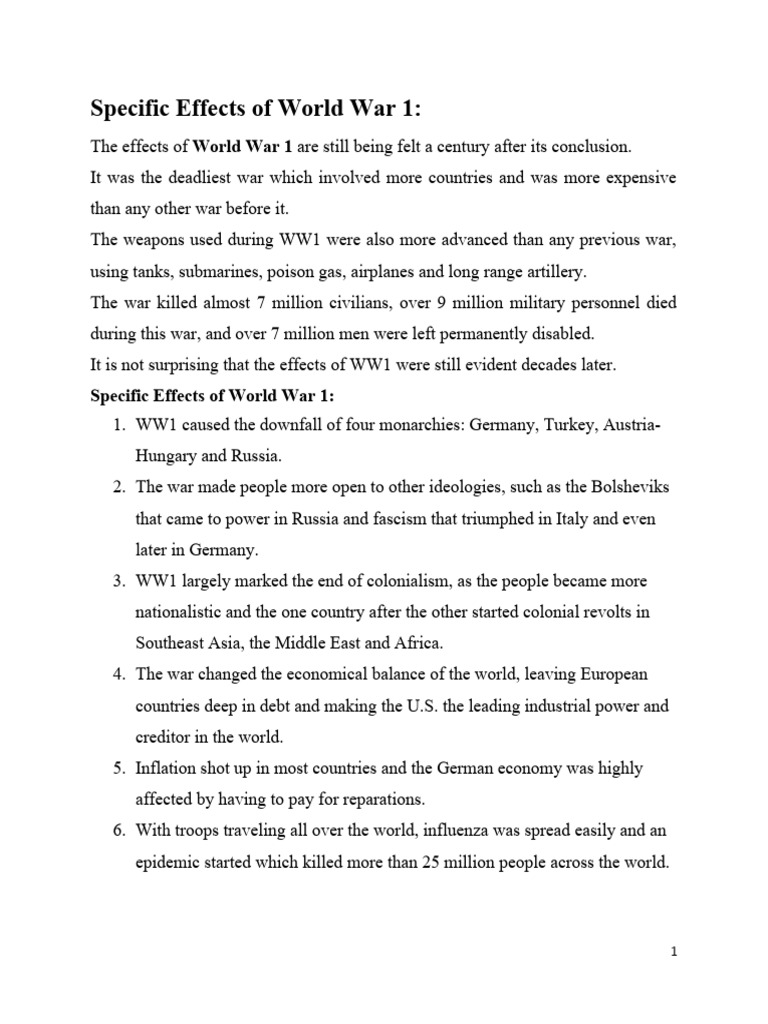 Impact of World War 1 and the League | PDF | World War I | League Of ...