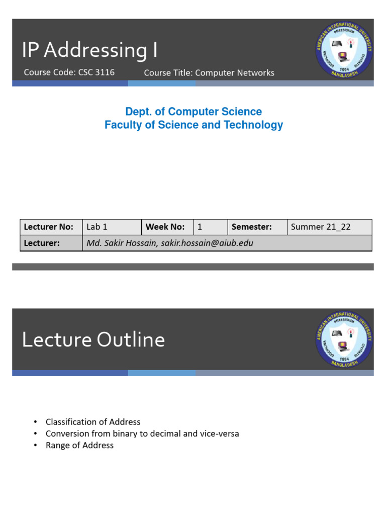 Lab Lecture 1 Ip Addressing I Fall22 Pdf Computer Network Network Interface Controller 