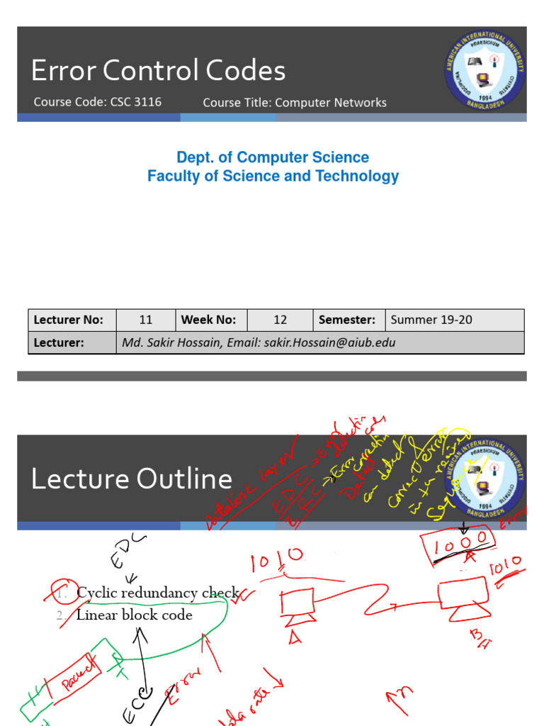 FT Lecture 11 Error Control Codes Fall22 | PDF | Error Detection And Correction | Computer Data