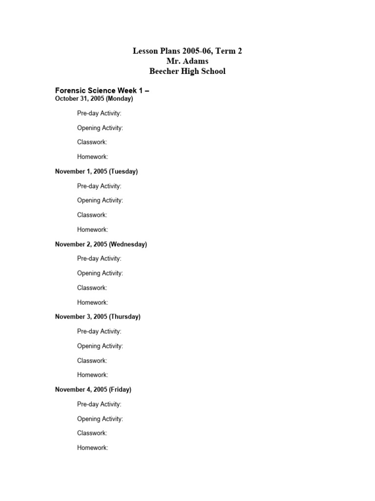 Lesson Plans Forensic Science Term 2 | PDF | Crime Scene
