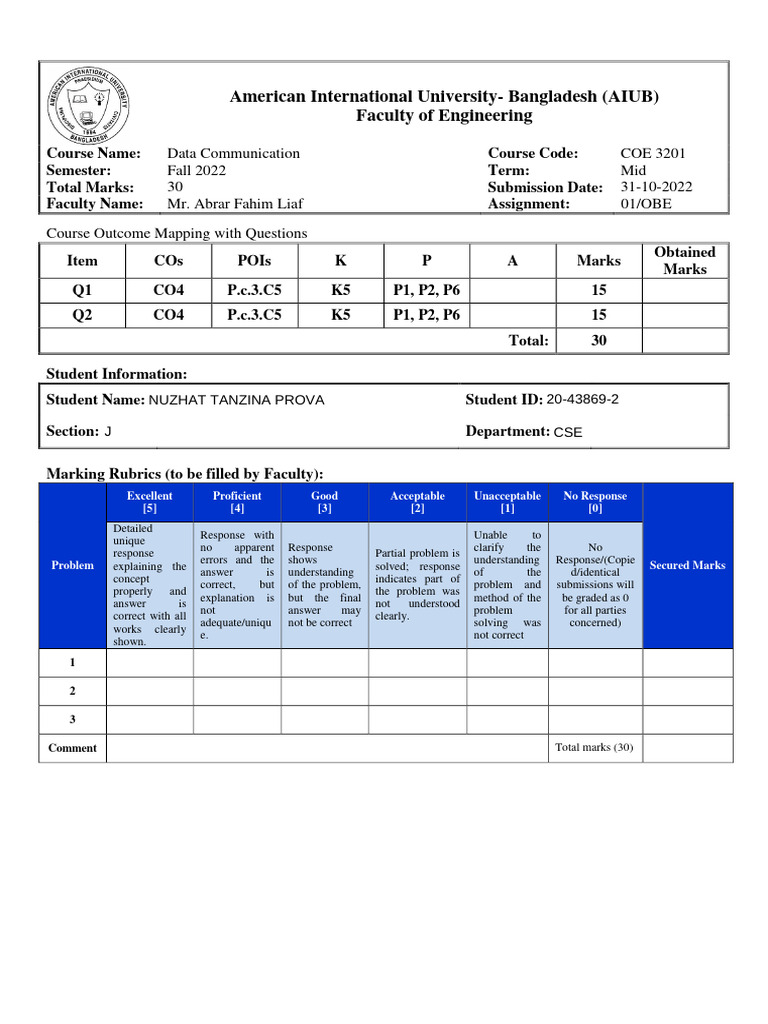 20-43869-2 DataCommunication OBE Midterm Assignment | PDF