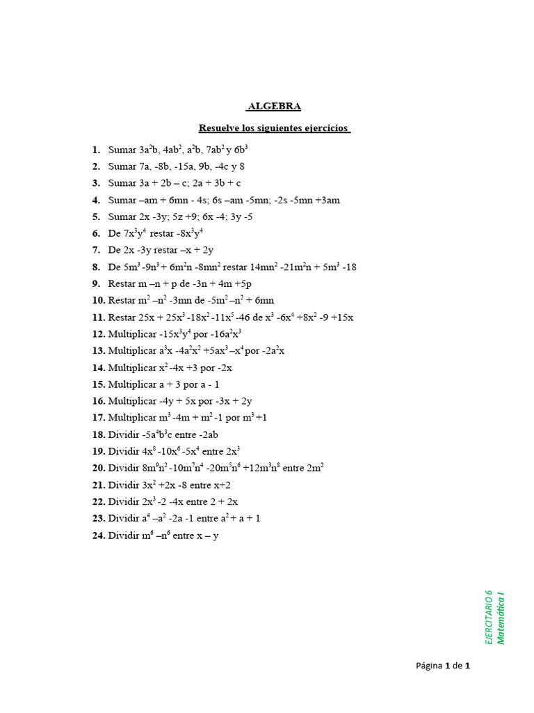Ejercitario N 6 - Algebra | PDF