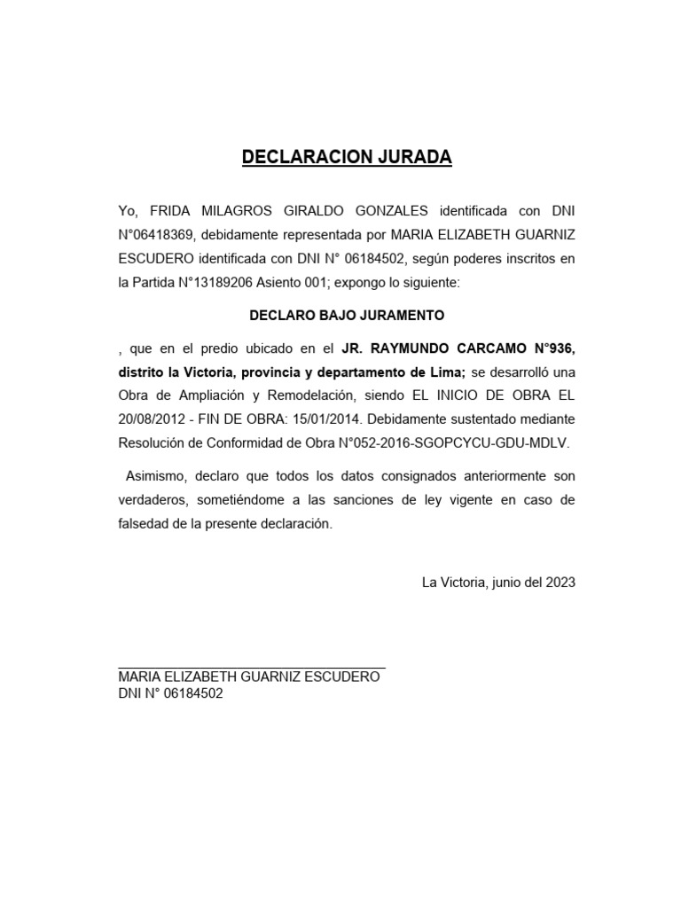 Declaracion Jurada | PDF | Finanzas y dinero | Ciencias sociales