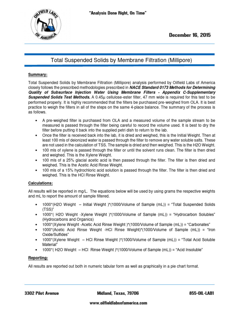 Total Suspended Solids by Membrane Filtration Millipore Brochure | PDF ...