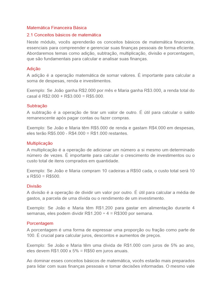 Conceitos Básicos de Matemática Financeira | PDF | Juros | Inflação