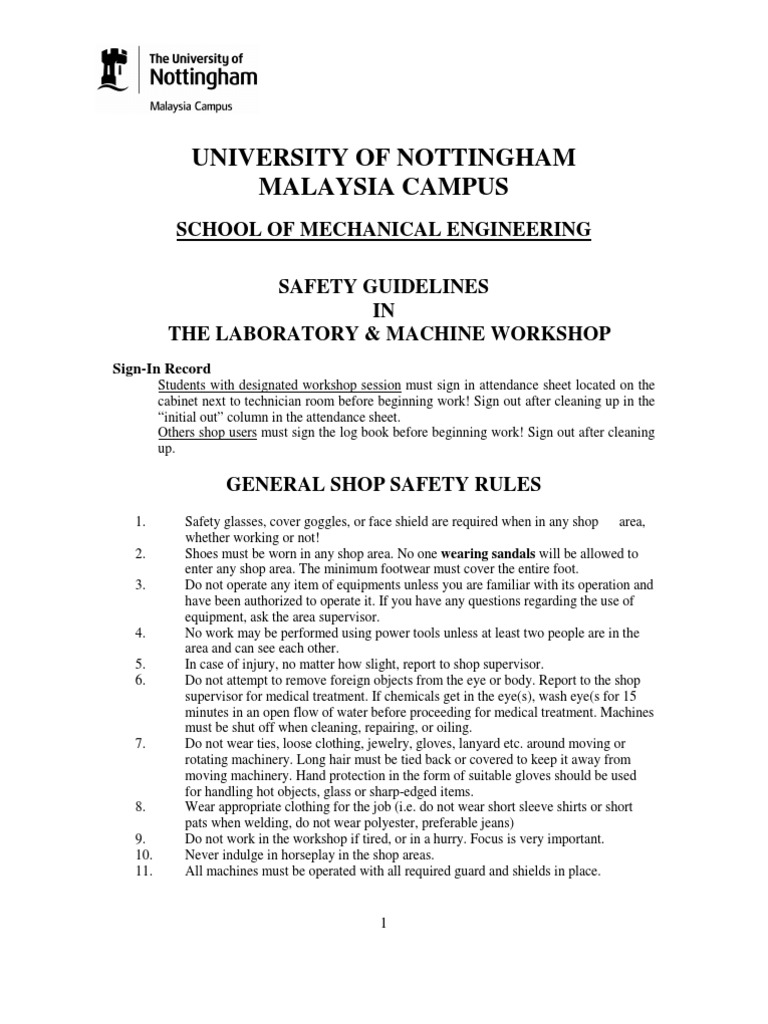 Laboratory and Workshop Safety Guidelines | PDF | Drill | Industrial ...