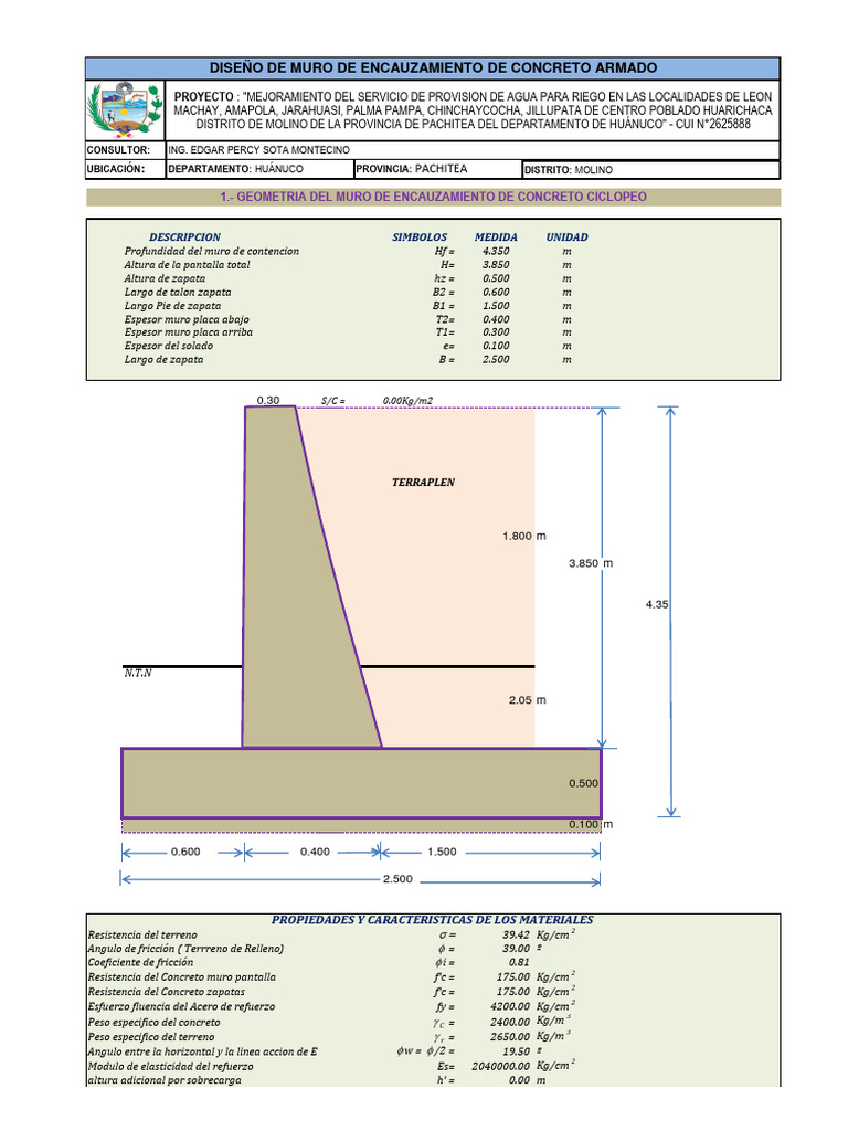 Diseño de Muro de Contención en Huánuco | PDF | Material compuesto | Hormigón