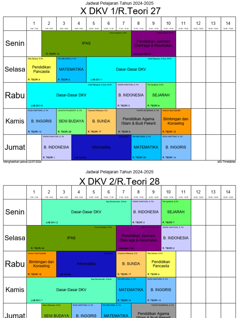 Jadwal Pelajaran 2024-2025 X DKV dan Kuliner | PDF