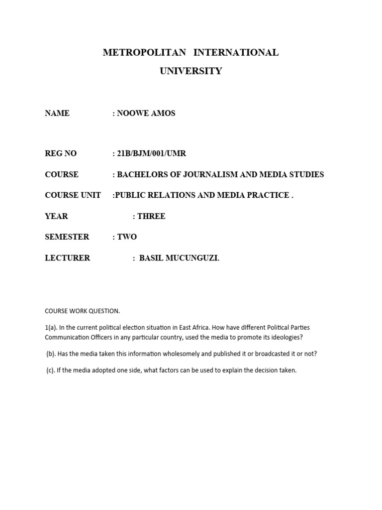 PR and Media Practice CW | PDF | News | Media (Communication)