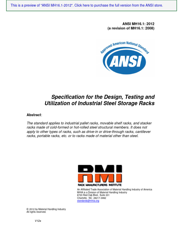 Preview ANSI+MH16.1 2012 | PDF | Beam (Structure) | Specification ...