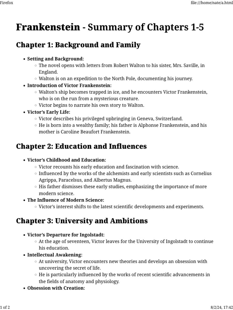 Frankenstein Chapters 1-5 | PDF