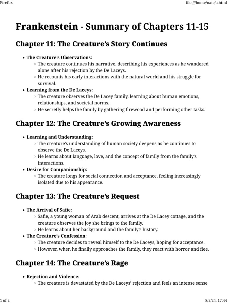 Frankenstein Chapters 11-15 | PDF | Frankenstein | Psychology