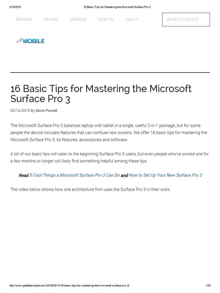 Surface Pro 3 16 Basic Tips For Mastering The Microsoft Surface Pro 3 | PDF | Hdmi | Mobile App