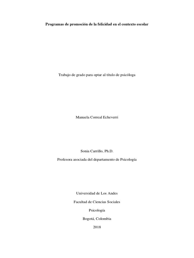 Programas de Promoción de La Felicidad en El Contexto Escolar | PDF ...