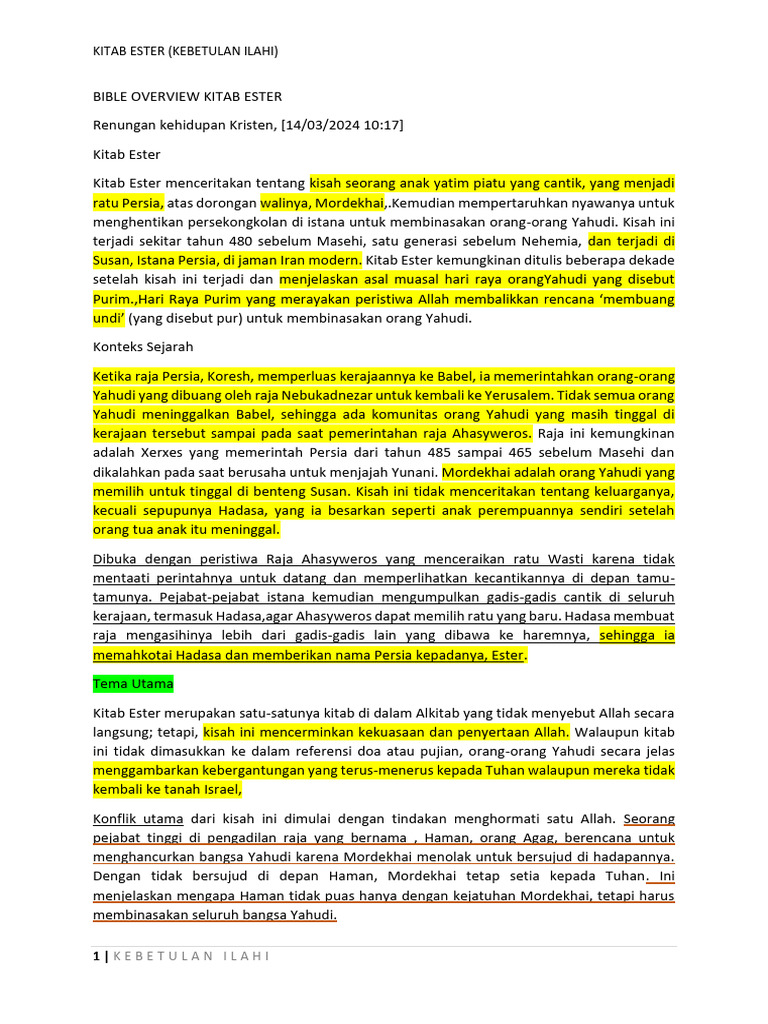 Kebetulan Ilahi dalam Kitab Ester | PDF | Sejarah