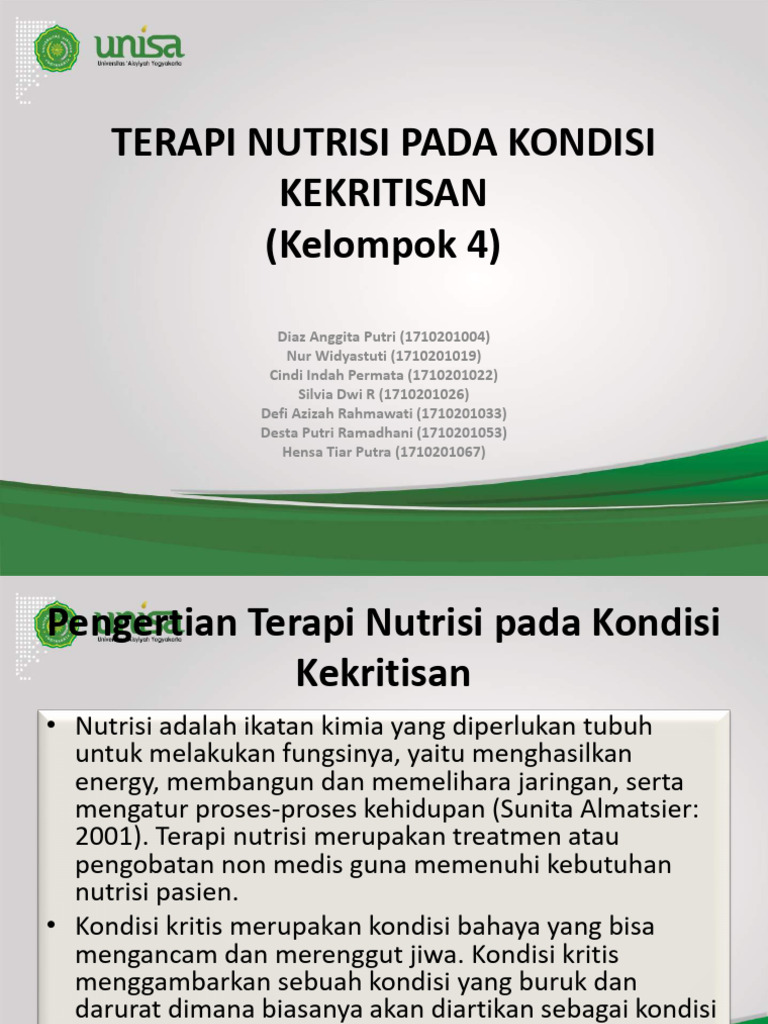 TERAPI NUTRISI PADA KONDISI KEKRITISAN (PPT) - Dikonversi-Dikompresi | PDF