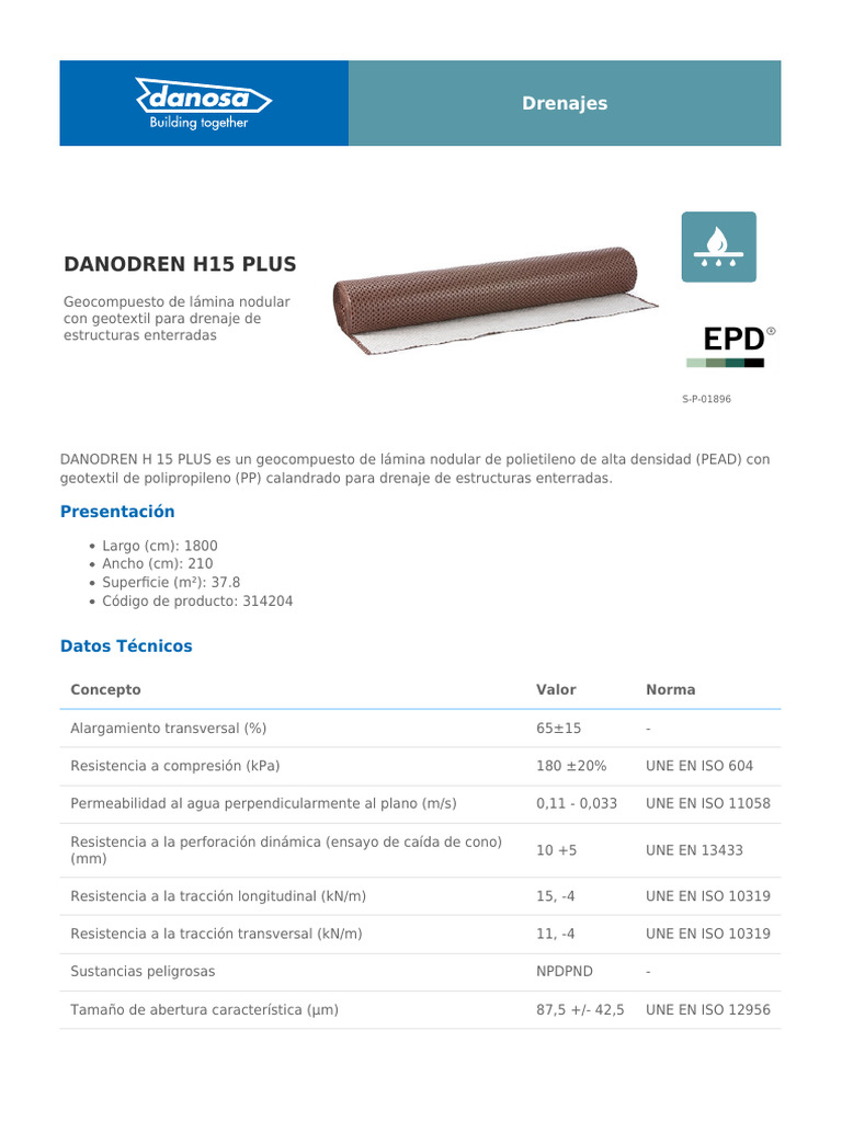 Drenaje Eficiente con Danodren H15 Plus | PDF | Materiales | Ingeniería ...
