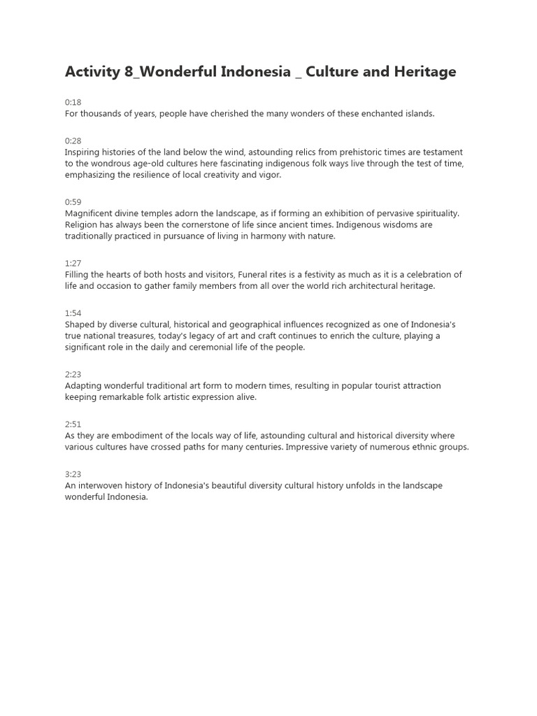 Activity 8 - Wonderful Indonesia - Culture and Heritage-en-US | PDF ...