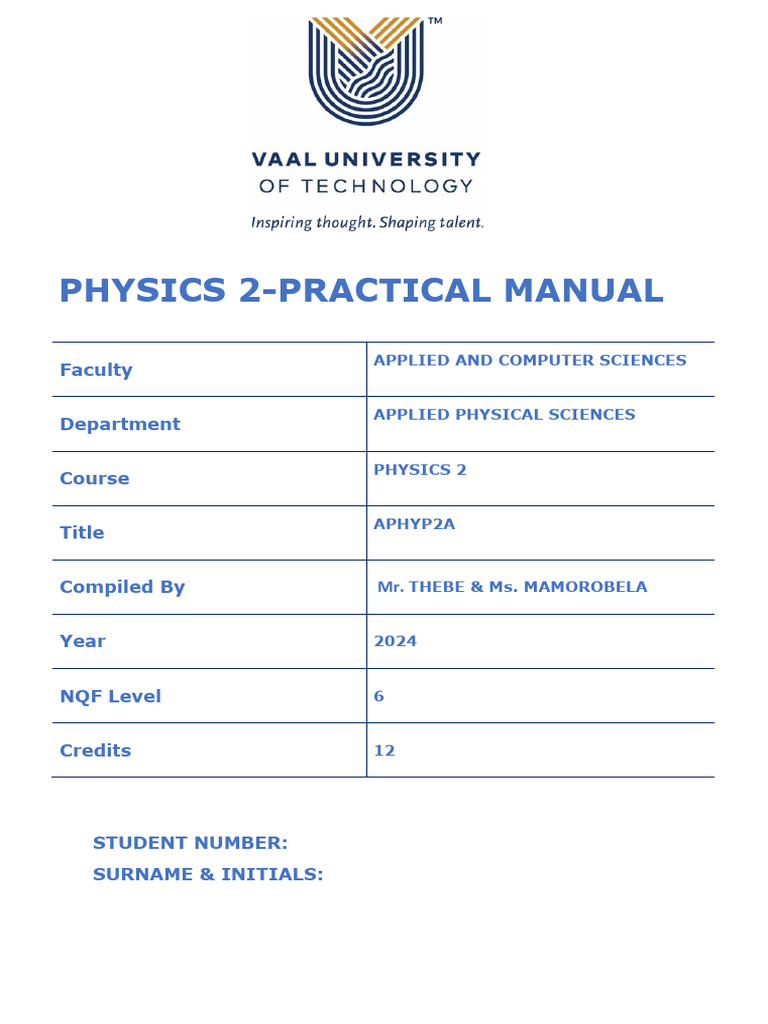 Physics 2 Practical Manual 2024 | PDF | Electrical Network | Voltage