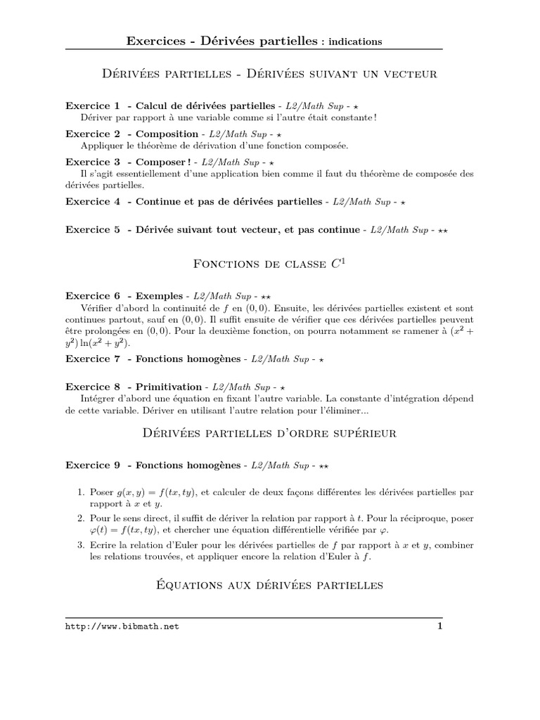Exercices de dérivées partielles L2 | PDF | Équation aux dérivées ...
