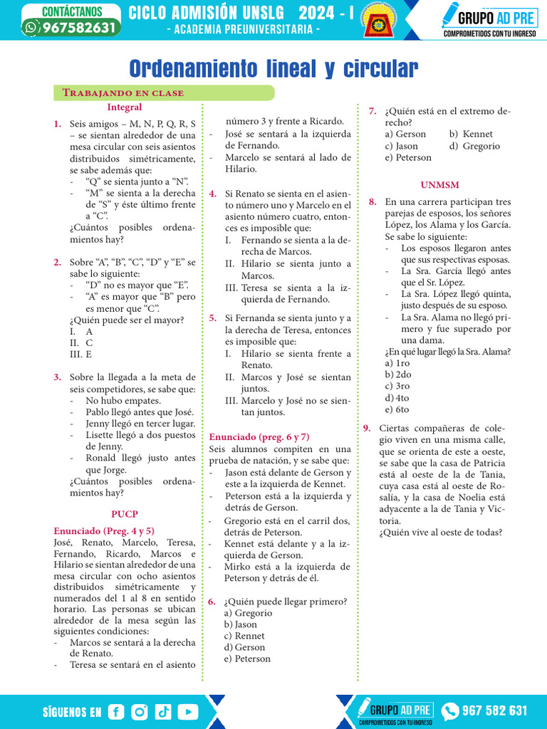 Tema 00.1 - Ordenamiento Lineal y Circular | PDF