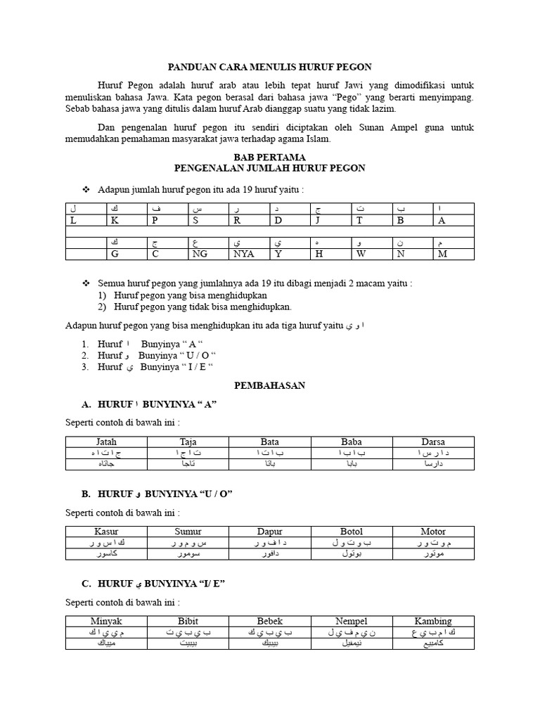 Panduan Cara Menulis Huruf Pegon | PDF