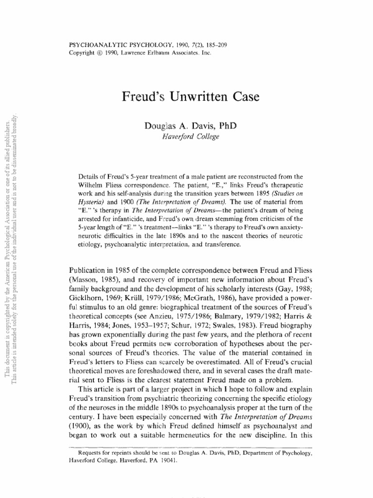 Davis, D. A. - Freud's Unwritten Case | PDF | Sigmund Freud ...