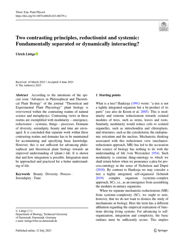 Two Contrasting Principles, Reductionist and Systemic - Fundamentally ...