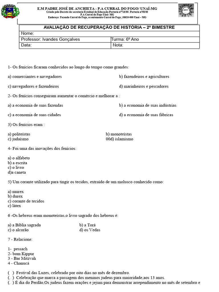 Anchieta Hist 6 Ano | PDF | Fenícia