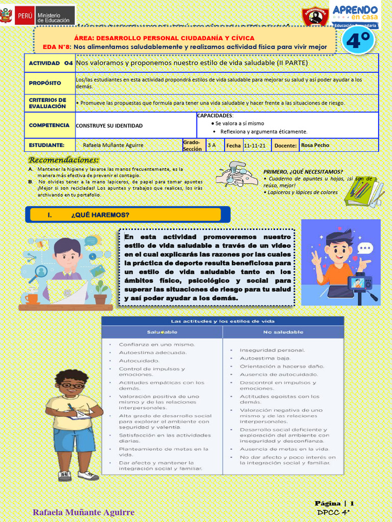 EXP8 Actvd4 DPCC Rafaela Muñante | PDF | Alimentos | Autoestima
