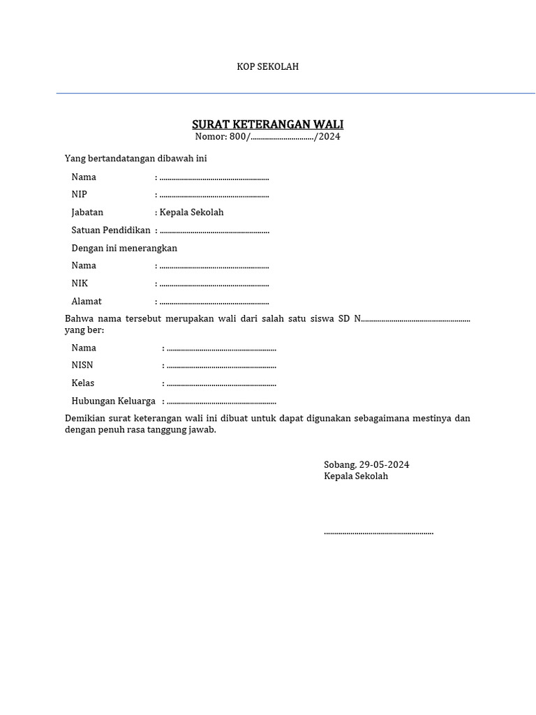 Contoh Surat Keterangan Wali | PDF