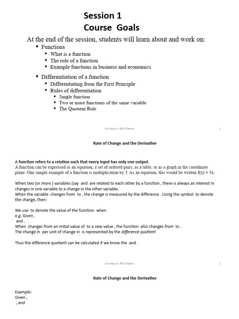 Session 1 | PDF | Derivative | Function (Mathematics)