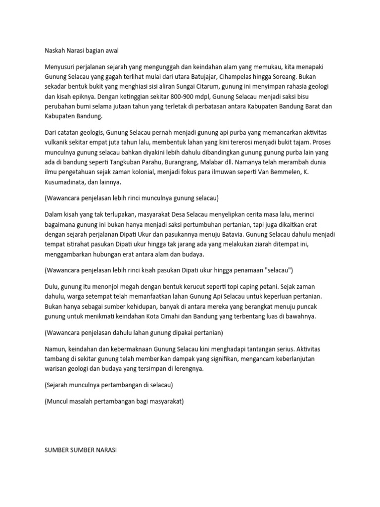 Naskah Narasi Gunung Selacau | PDF