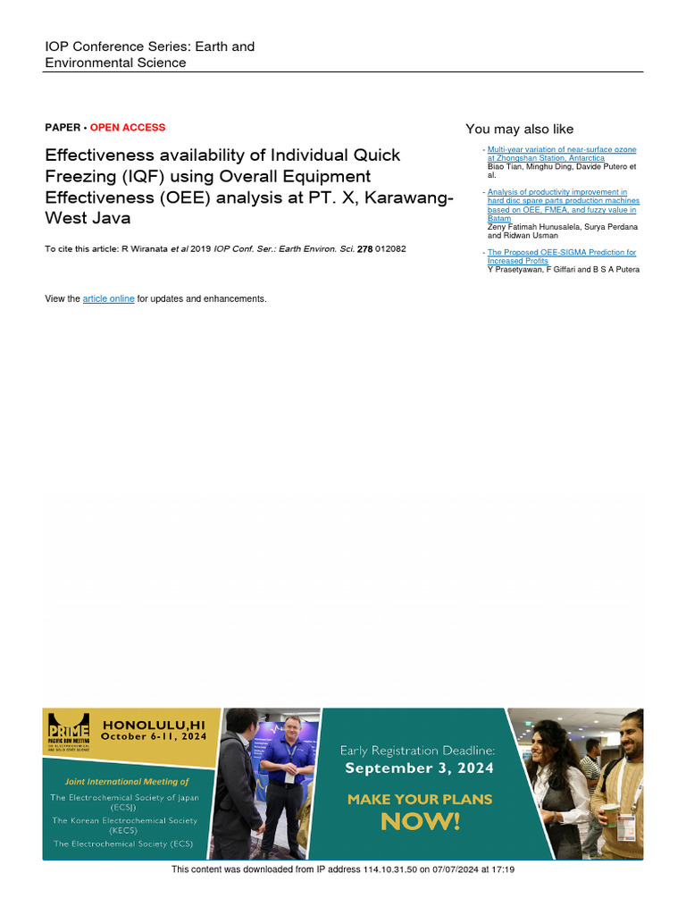01 Effectiveness availability of Individual Quick Freezing (IQF) using Overall Equipment ...