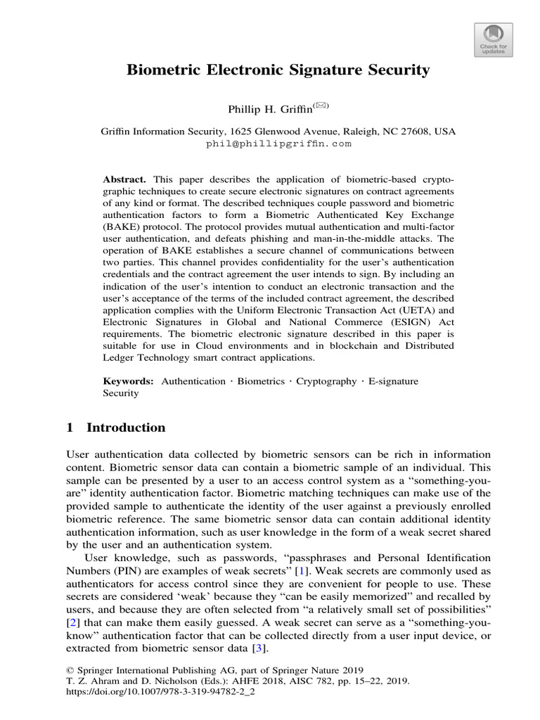 Biometric Electronic Signature Security | PDF | Authentication | Biometrics