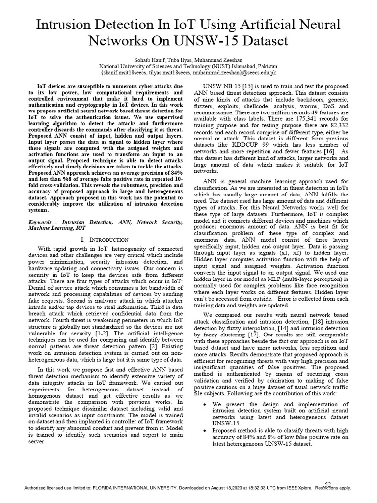 IoT Intrusion Detection via ANN | PDF | Artificial Neural Network ...