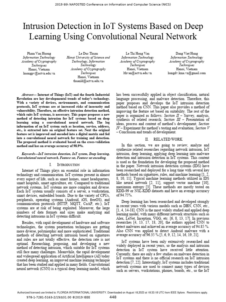 Intrusion Detection in IoT Systems Based On Deep Learning Using Convolutional Neural Network ...
