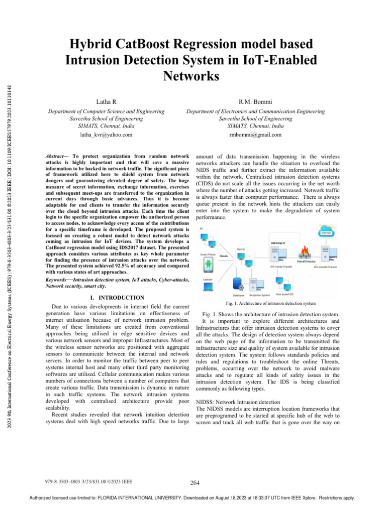 Hybrid Catboost Regression Model Based Intrusion Detection System In Iot Enabled Networks Pdf