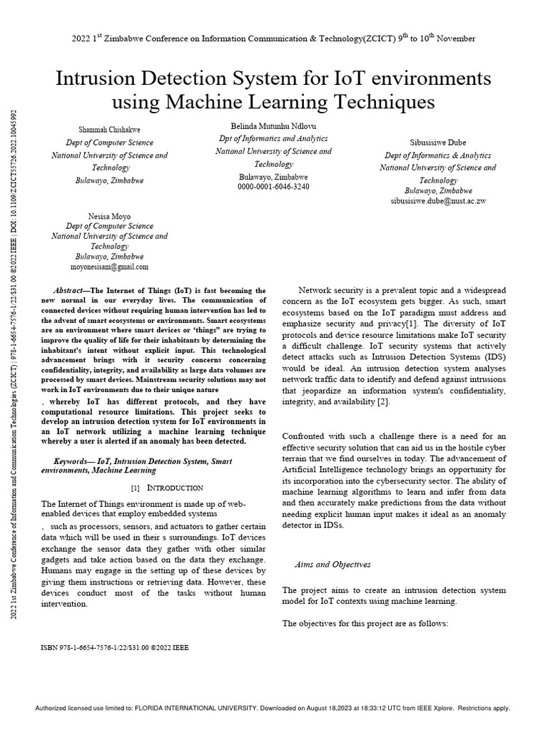 Intrusion Detection System For IoT Environments Using Machine Learning Techniques | PDF ...