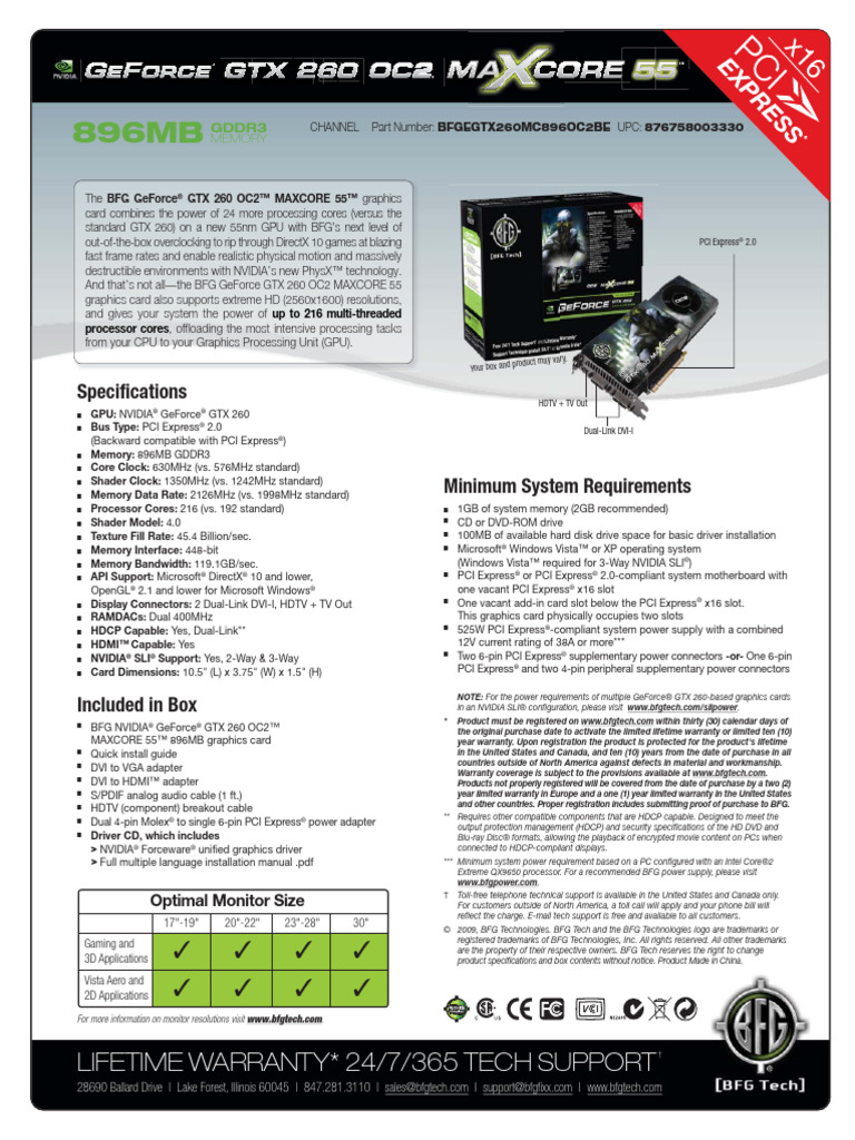 209-GTX260OC2MC55ai GTX260 GPU DataSheet | PDF | Graphics Processing Unit | X86 Architecture