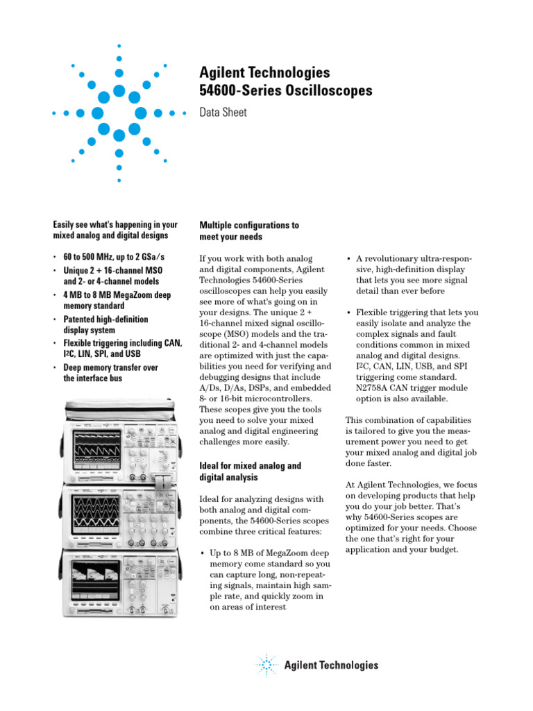 Agilent 54641A Oscilloscope Datasheet | PDF | Mixed Signal Integrated ...