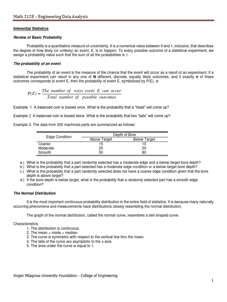 Math 212E Handout 4 | PDF | Normal Distribution | Probability